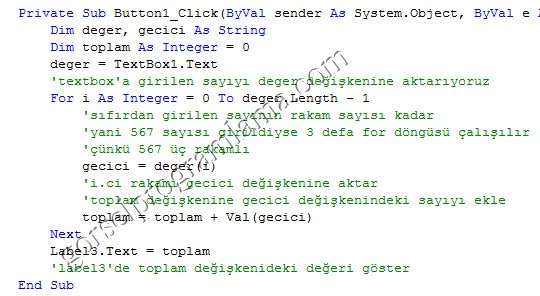 Gorsel Programlama » TextBox’a Girilen Sayının Rakamlarını Toplama Vb.Net