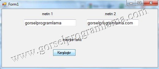 Gorsel Programlama » İki string’i (Yazıyı) karşılaştırma C# Ders 36