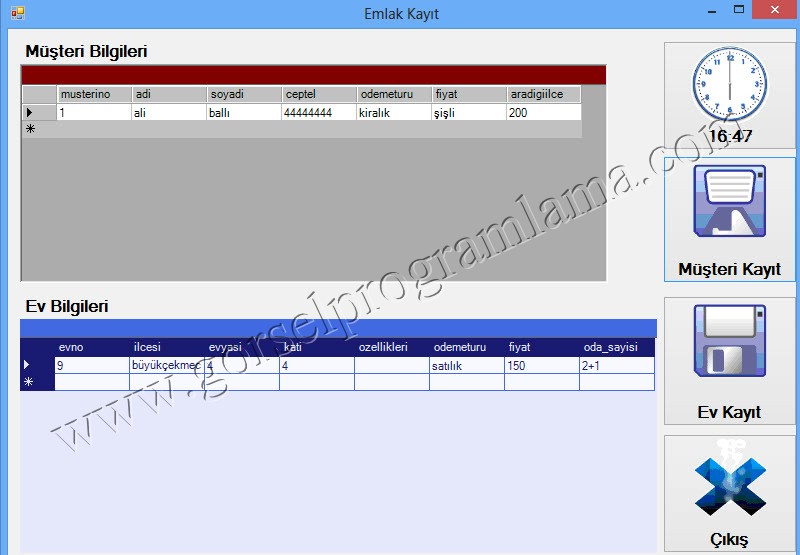 Gorsel Programlama » MsSQL Veri Tabanlı Emlak Takip Programı C#